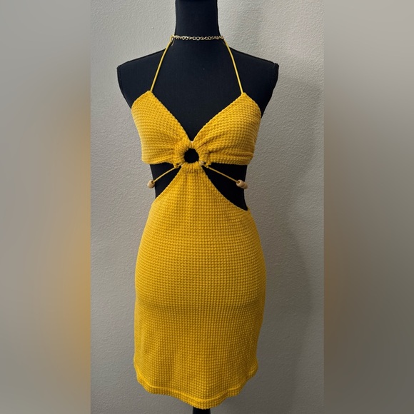 no brand | Dresses | Yellow Knit Cutout Dress | Poshmark